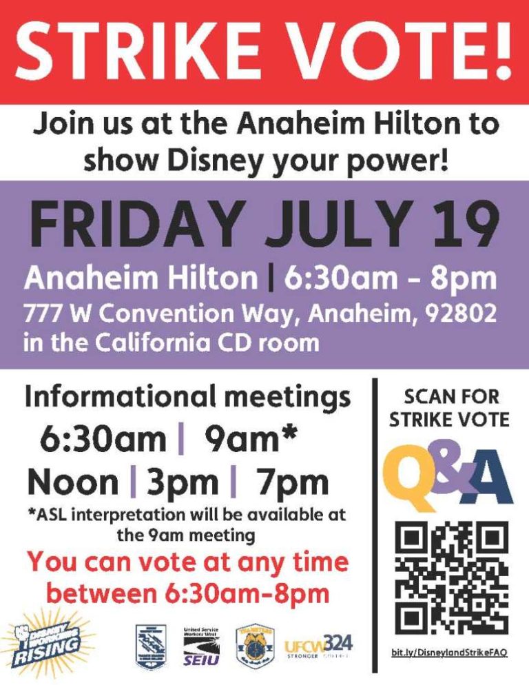 DISNEY STRIKE VOTE JULY 19TH